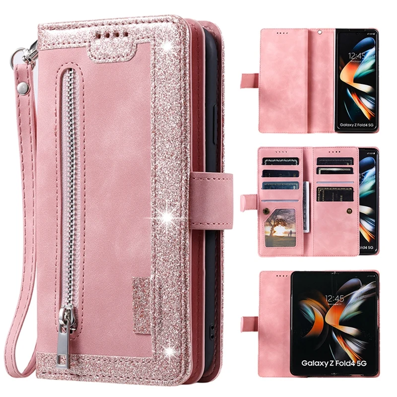 9-Card-Pocket-Zipper-Wallet-Case-for-Samsung-Galaxy-Z-Fold-4-PU-Leather ...