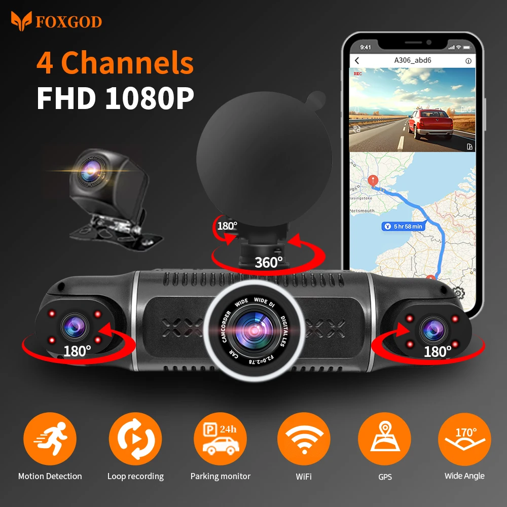 Car-Dvr-Dash-Cam-4-Channel-HD-4-1080P-Dashboard-Camera-WiFi-GPS-24Hr ...