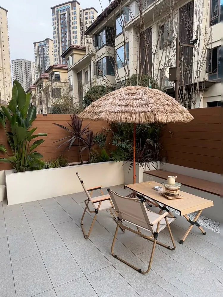 Bộ bàn ăn hình ô dù rơm kèm bốn ghế dùng cho cắm trại, quán cà phê, cửa ...