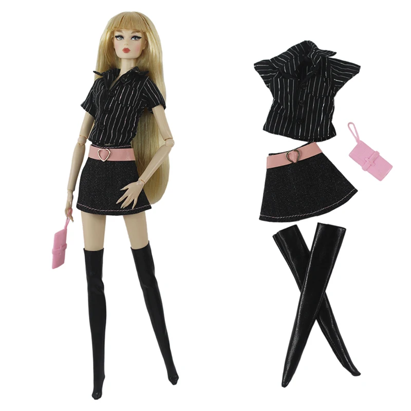 Black-Vertical-Striped-Fashion-Clothes-Set-For-Barbie-Doll-Shirt-Denim ...
