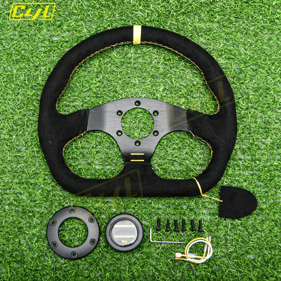 Universal-13inch-320mm-D-Shape-Steering-Wheel-Suede-Leather-Flat-Dish ...