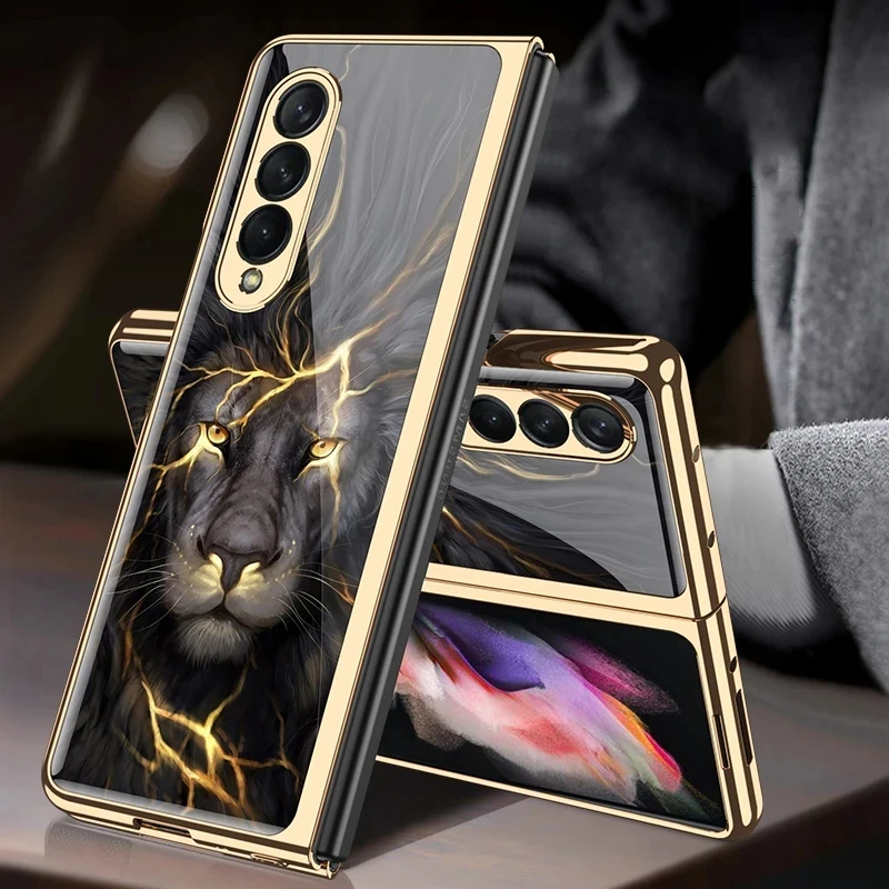 gold-Luxury-Tempered-Glass-Case-For-Samsung-Galaxy-Z-Fold-5-4-Fold-3-5G ...