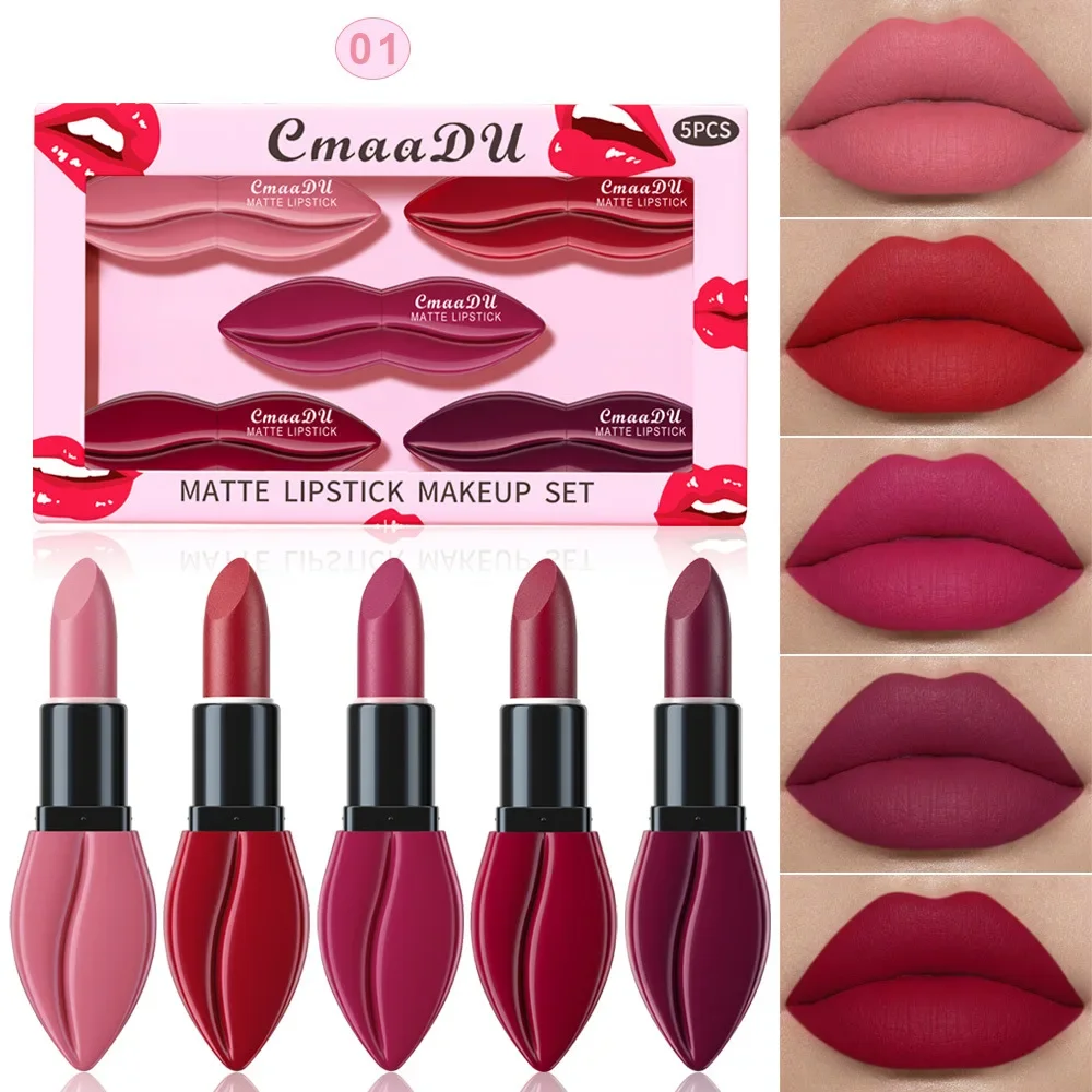 5pcs Matte Lipstick Makeup Set Super Smooth Texture Long Lasting ...