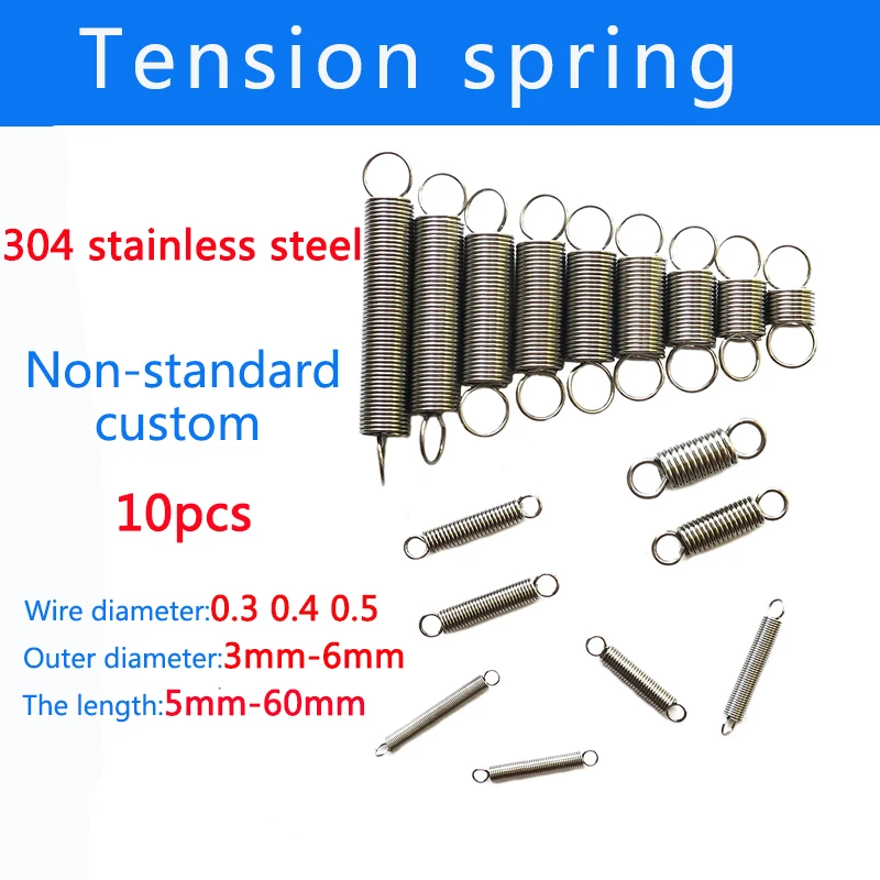 10pcs 304 Stainless Steel Tensile Spring Dual Hook Small Tension Spring ...