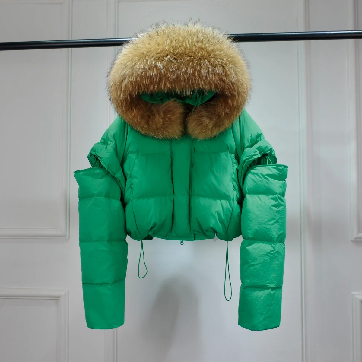 Janveny-Big-Real-Raccoon-Fur-Hooded-Waterproof-Winter-Short-Puffer-Coat-Sleeves-Detachable-Women ...