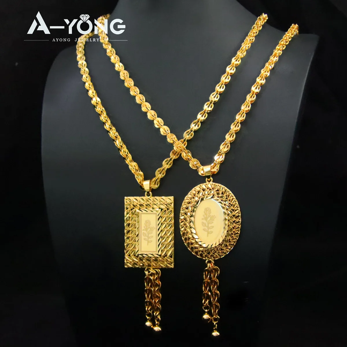 Saudi-Islamic-Gold-Color-Necklace-21k-Gold-Plated-Fashion-Oval-Square ...