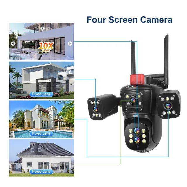 LS VISION 20MP Wifi Caméra de Surveillance 10X Zoom 4 * Écrans En Plein Air Sans Fil Caméras de ...