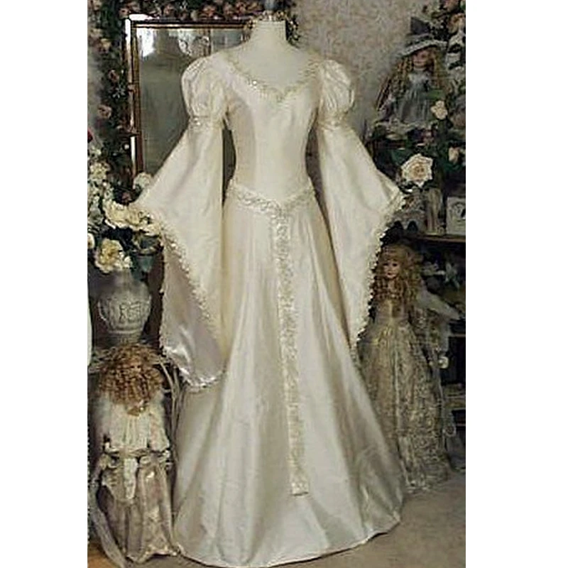 Vintage A Line Medieval Wedding Dress With Flare Long Sleeves Victorian ...