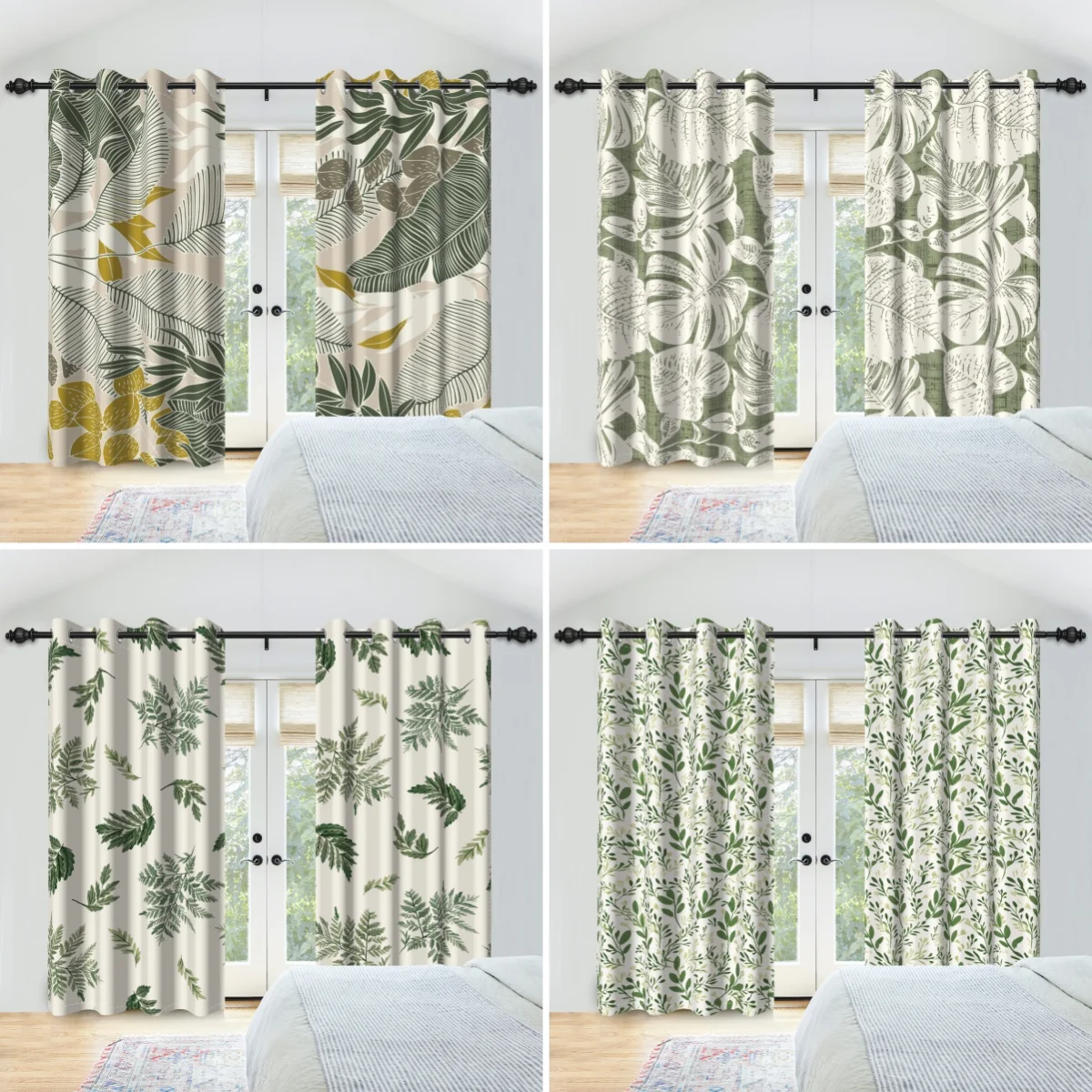 2pcs/set Blackout Curtains Spring Vine Leaves Boho Lush Leaf Floral ...