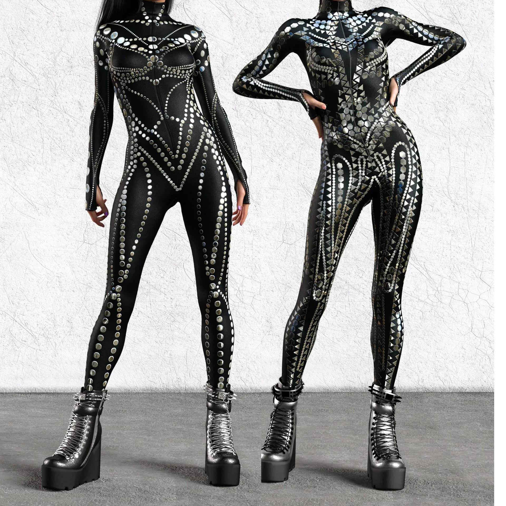 Gothic Dark Cyber Punk Bodysuit Halloween 3D Party Holiday Carnival ...