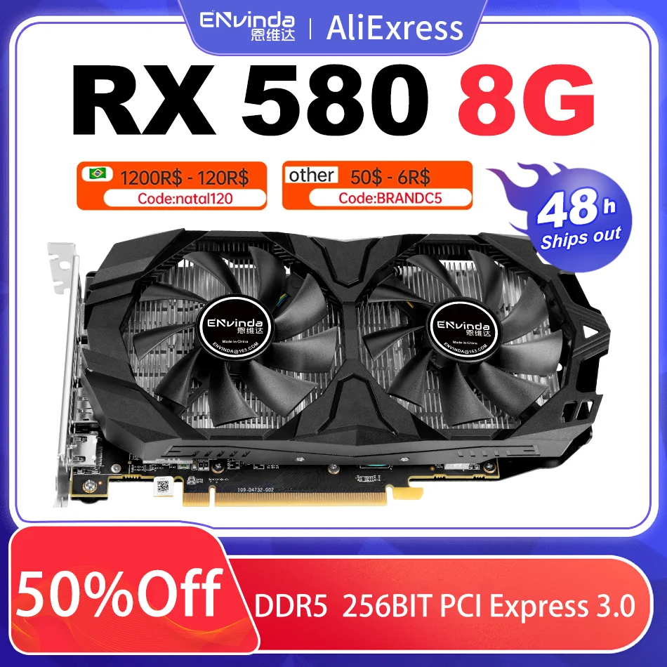 2022 Hot Amd Rx580 8gb Graphics Cards Gddr5 Video Card 256bit 2048sp ...