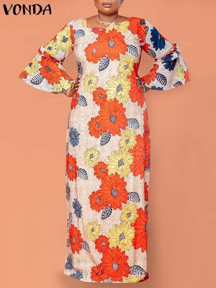 VONDA-vestido-de-verano-de-manga-larga-para-mujer-maxivestido-Vintage ...