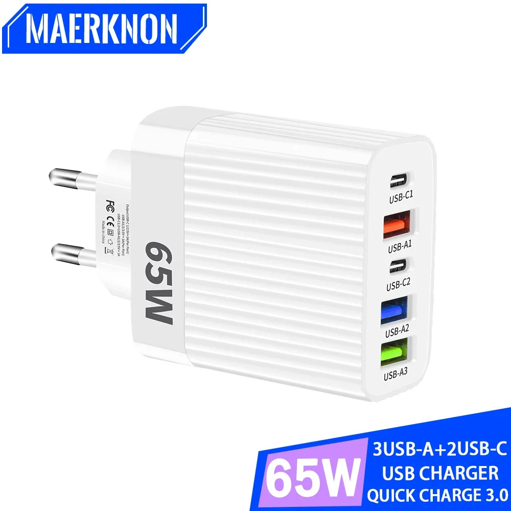 65W-PD-Charger-Quick-Charge-3-0-USB-Type-C-Fast-Charging-EU-US-Plug ...