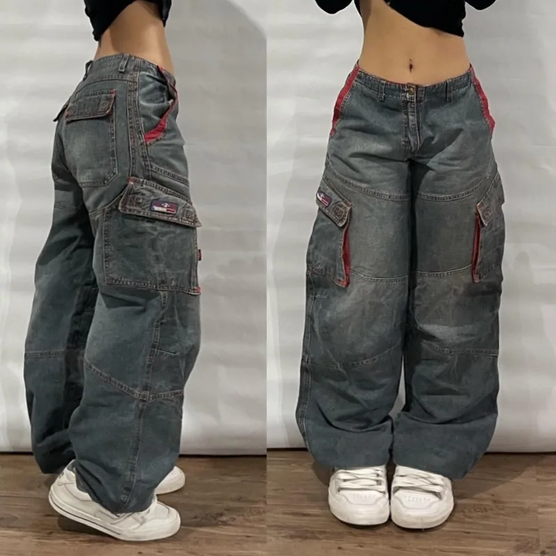 Street-Vintage-Jeans-New-Y2K-Harajuku-Wash-Blue-Multiple-pockets-Baggy ...
