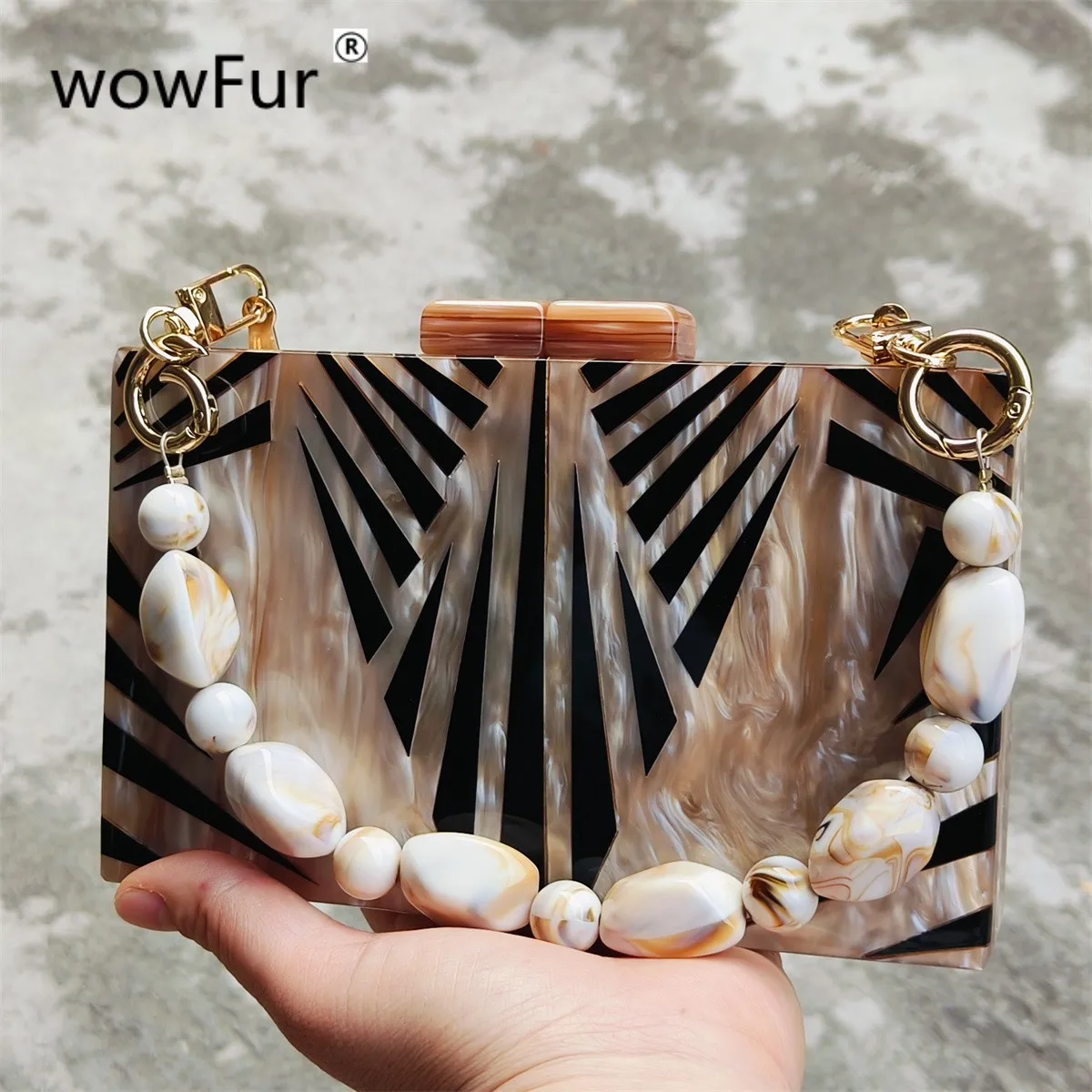Marble-Light-Brown-Geometrical-Acrylic-Box-Clutches-Evening-Purses-And ...