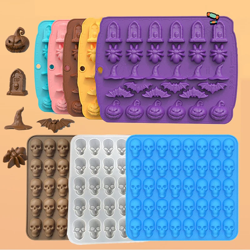 Happy-Halloween-Silicone-Gummy-Mold-Skeleton-Spider-Bats-Pumpkin-Hat ...