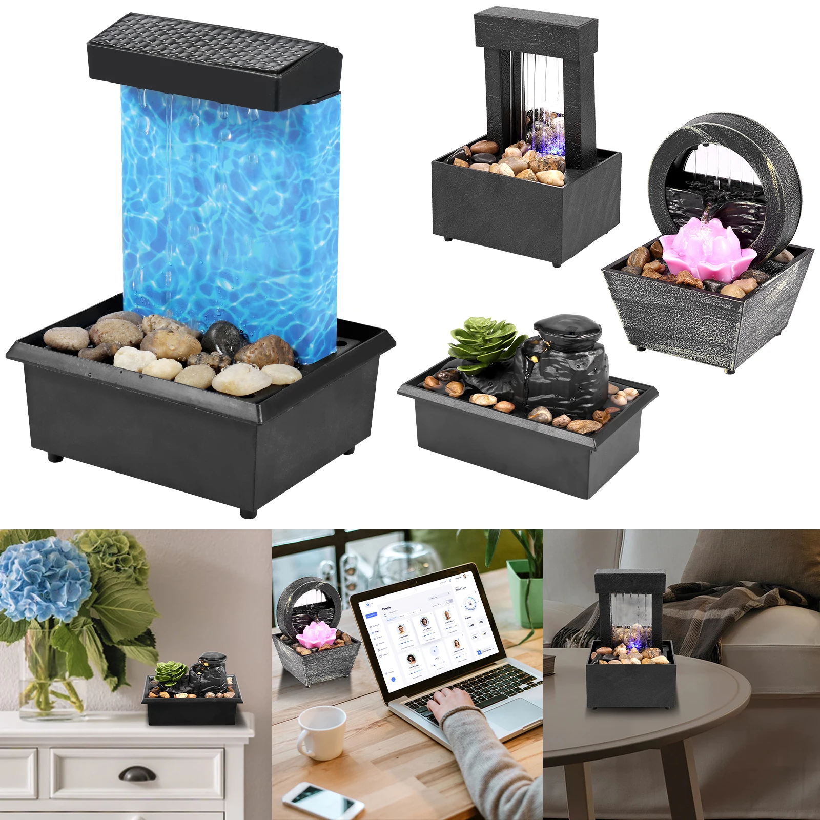 Tabletop-Fountain-with-Light-Battery-USB-Operated-Mini-Desktop ...