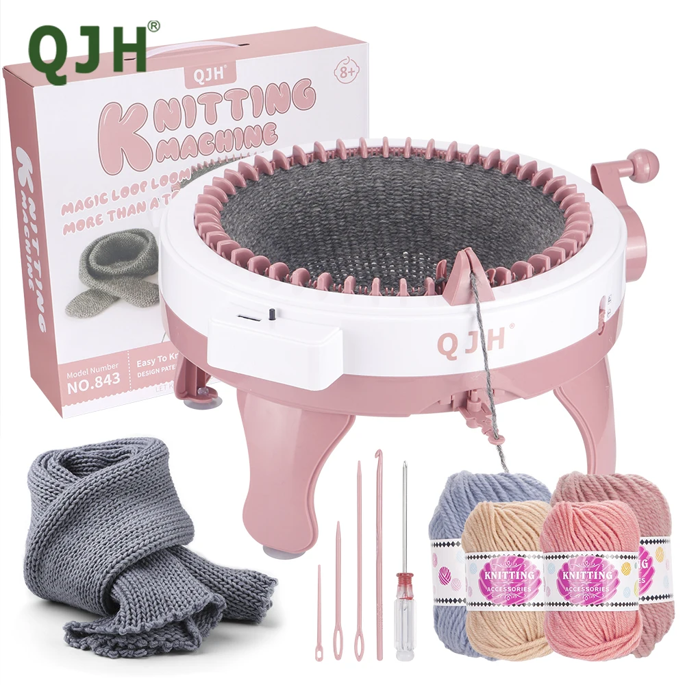 QJH Knitting Machine Kit, 48 Needles Smart Weaving Loom Round Spinning ...
