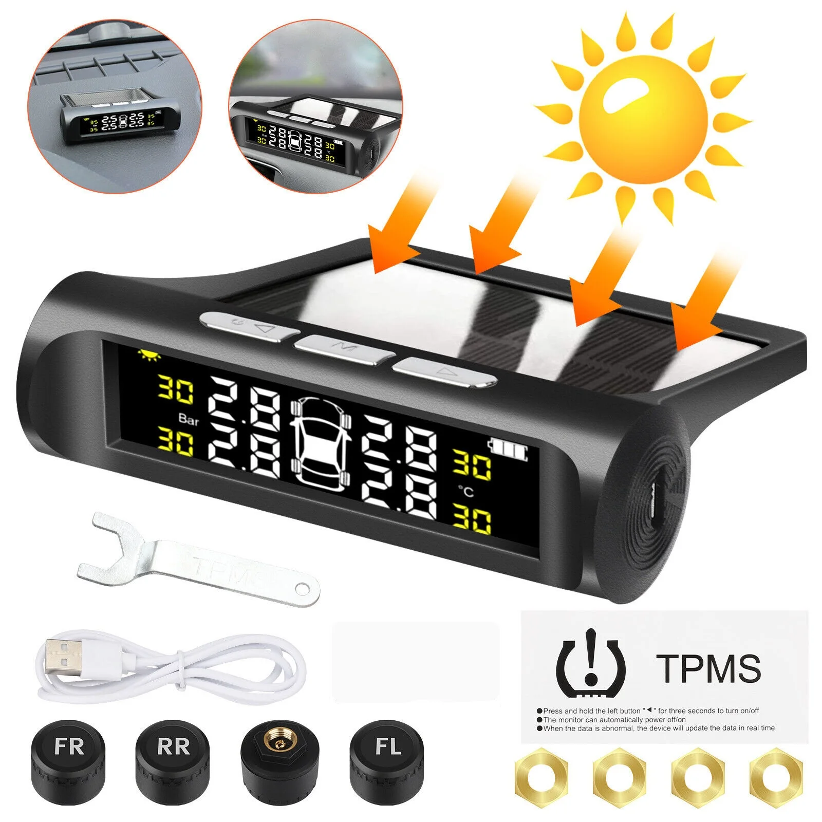 Solar-Power-TPMS-Car-Tire-Pressure-Alarm-Monitor-System-Auto-Security-Alarm-Systems-Tyre ...