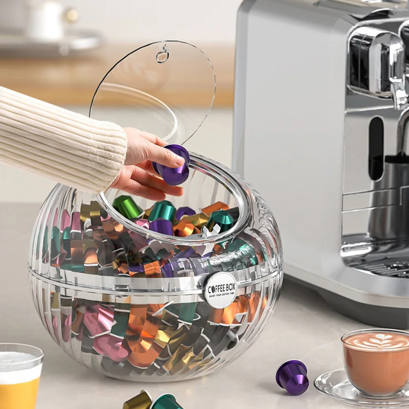 Large-Capacity-Coffee-Pods-Storage-Box-Ball-Shaped-Transparent-Plastic ...