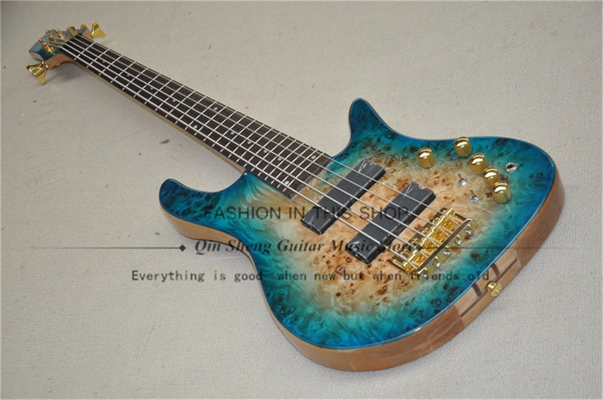 5 Strings Bass Guitar Fode Bass Maple Neck Though ASH Body Burl Maple ...