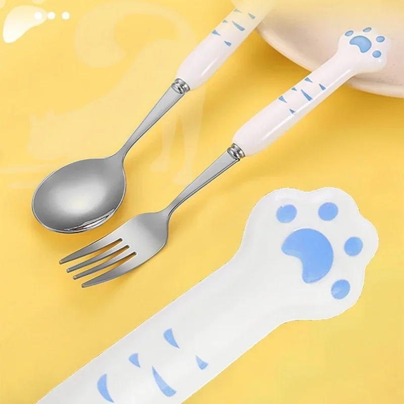 Cute-Cat-Paw-Cutlery-Set-Stainless-Steel-Fork-Spoon-with-Storage-Box ...