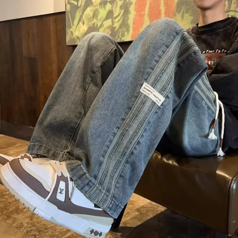 Three bar American retro jeans men's spring and autumn new style high ...