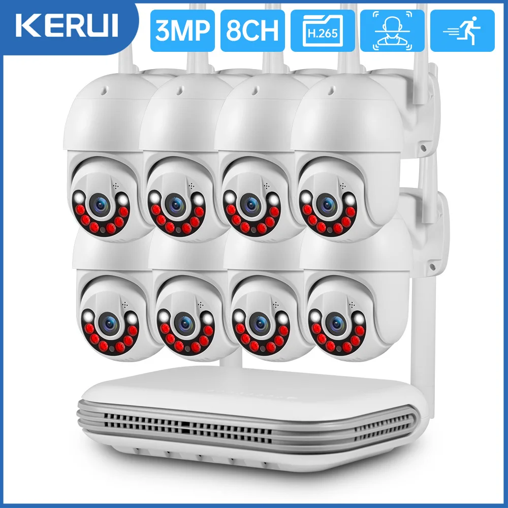 KERUI 3MP HD H.265 Waterproof PTZ WIFI IP Security Camera Wireless CCTV System 8CH NVR Two Way ...
