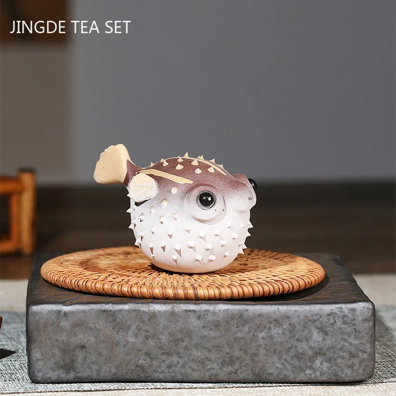 2Pcs Boutique Purple Clay Tea Pet Ornaments Handmade Puffer Fish ...