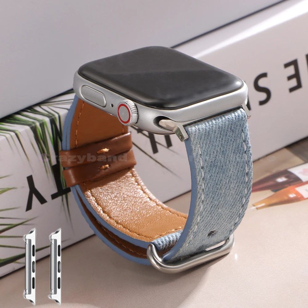 38mm 40mm 41mm Cowboy Material Canvas Cowhide Strap for Apple Watch7 8 ...