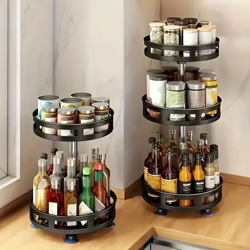 3-Tier Metal Rotating Organizer Spice Rack Seasonings Cans For Kitchen ...