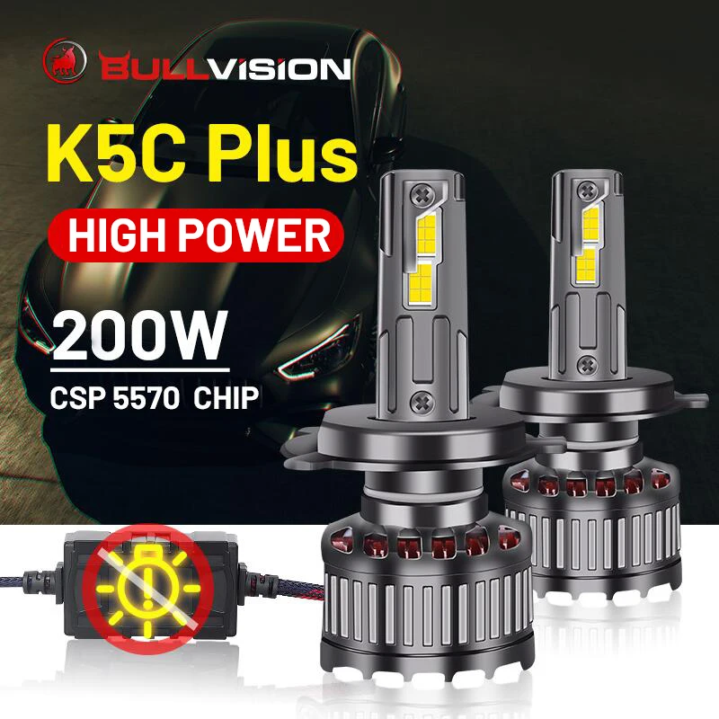 H7 LED Headlights 60000LM K5C Plus H1 H4 H11 9012 HIR2 H8 H9 9005 9006 HB3 HB4 200W 6000K 5570 ...