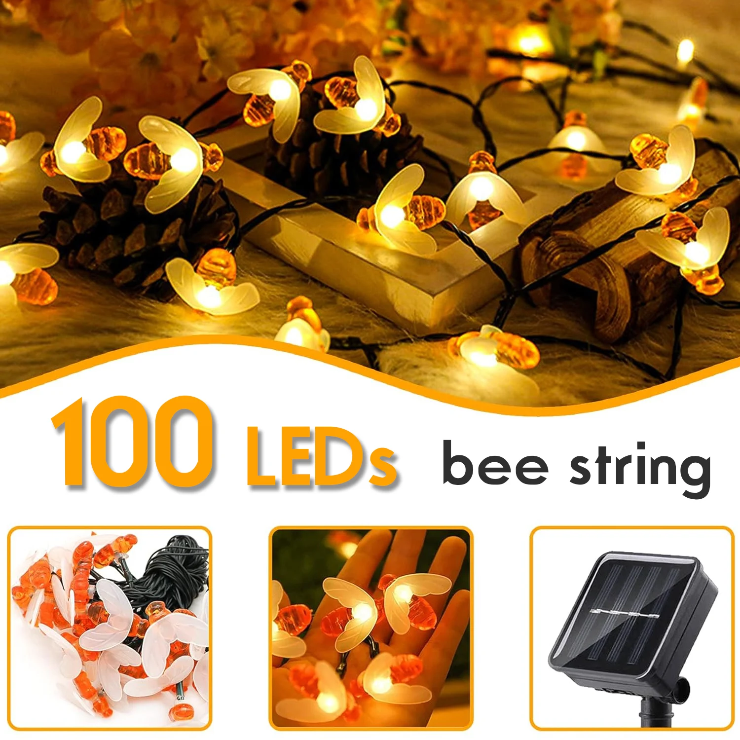 10M-100LED-Solar-Bee-String-Lights-Outdoor-Fairy-Light-Christmas ...