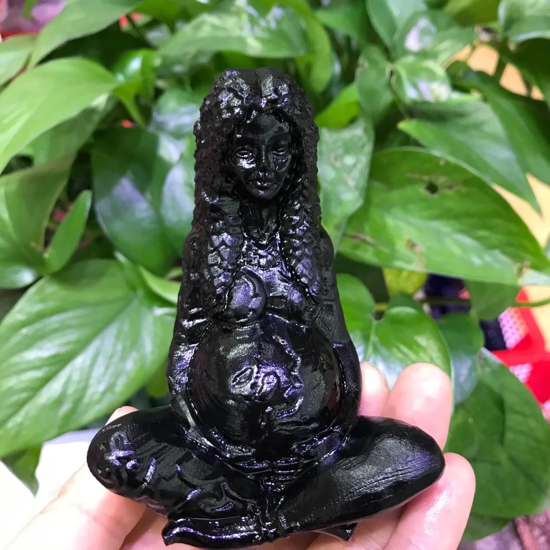 100mm Natural Obsidian Gaia Art Statue Earth Mother Goddess Statue ...