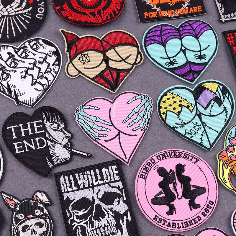 Sexy Patch Embroidered Patches On Clothes Stripes DIY Skull Patch Iron On Patches For Clothing ...