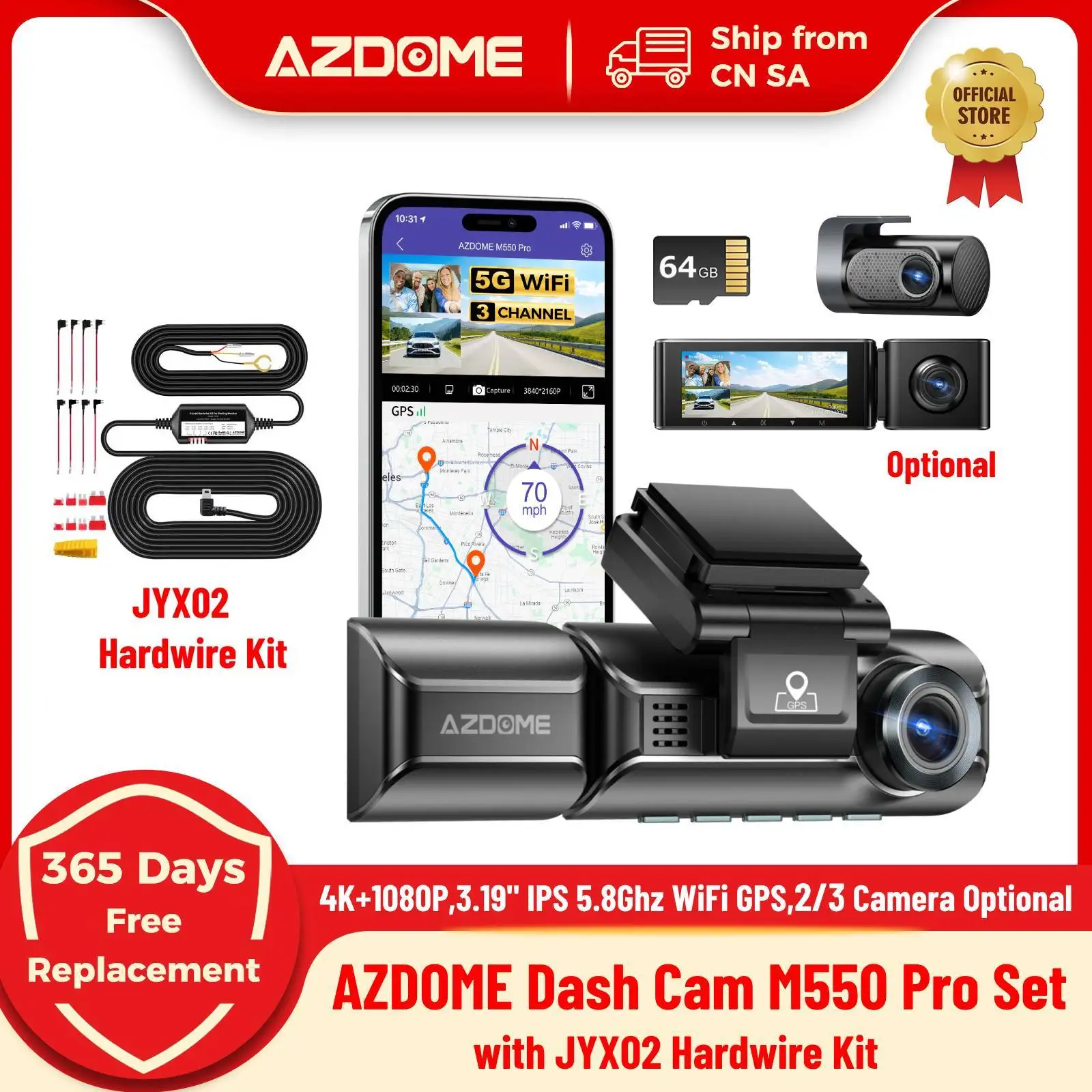 AZDOME-Dash-Cam-M550-Pro-Set-with-JYX02-Hardwire-Kit-4K-1080P-3-19-IPS ...