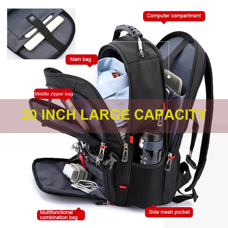 Waterproof 20 Inch Laptop Backpacks Usb Charging School Bag Anti-theft ...