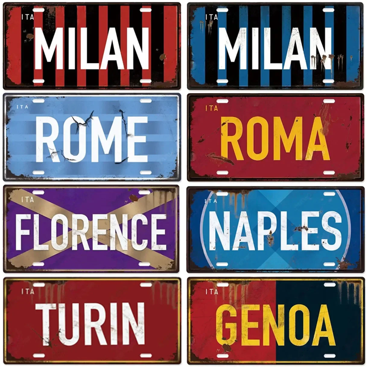 Milan-Rome-License-Plate-Metal-Tin-Signs-for-Wall-Art-Decoration ...