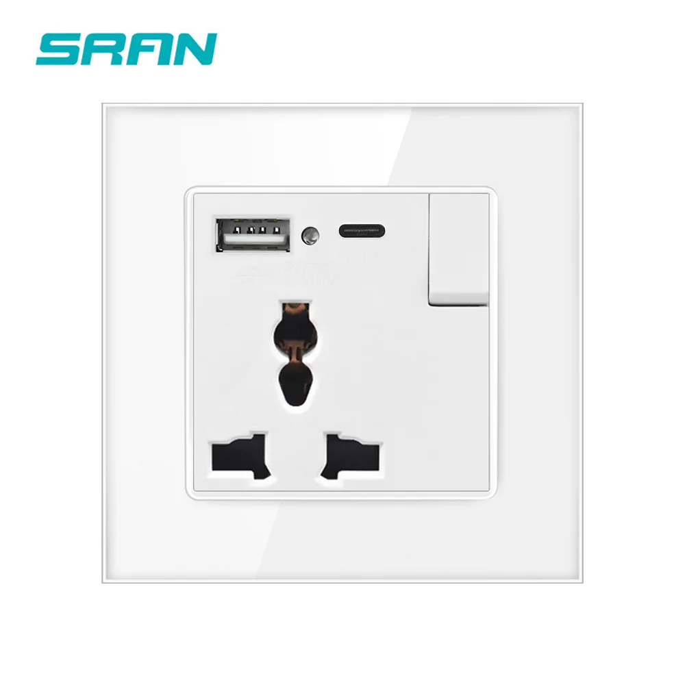 SRAN 3 pin universal Socket with switch and USB Type C charging ports ...