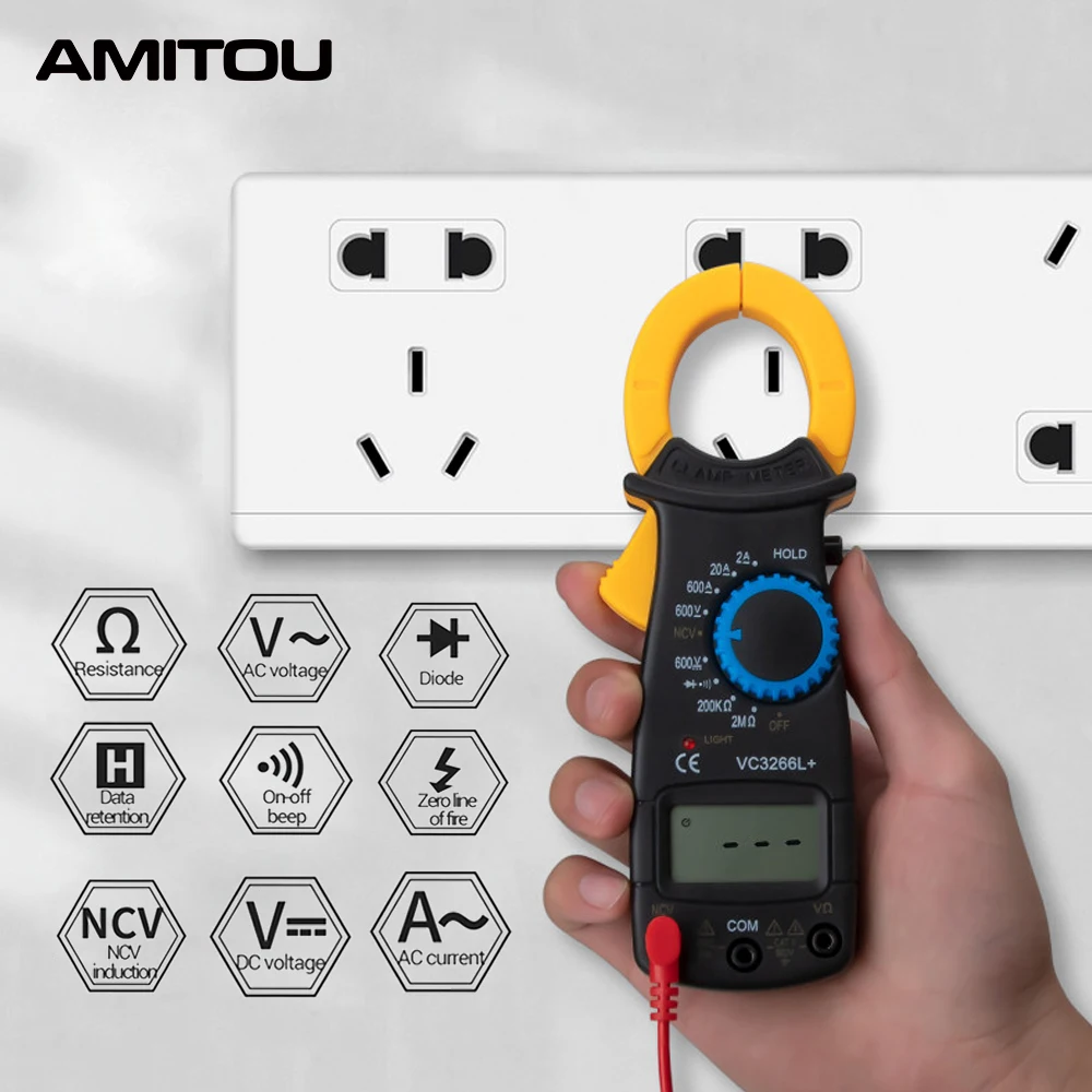 AMITOU VC3266L+ 1999 Counts Digital Professional Multimeter Clamp Amperímetro Handheld Clamp ...