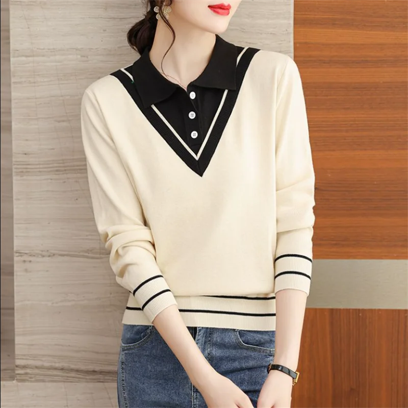 Woolen Sweater Women's Pullover Fake Two-piece Women Knitwear Laple ...