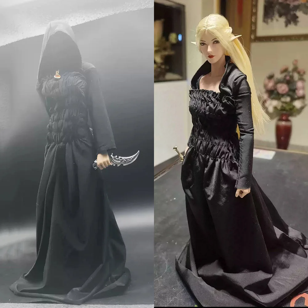 In Stock 1 6 Scale Female Soldier Clothes Cosplay Black Long Hooded Dress For 12 Action