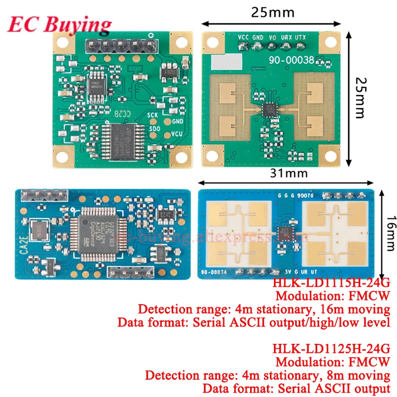 HLK-LD1155H LD1125H 24G Microwave Radar Sensor Detection Motion Module ...