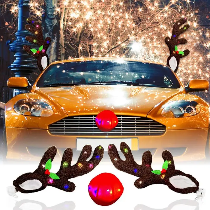 Christmas-Reindeer-Antlers-Car-Decoration-Kit-Auto-Reindeer-and-Red ...