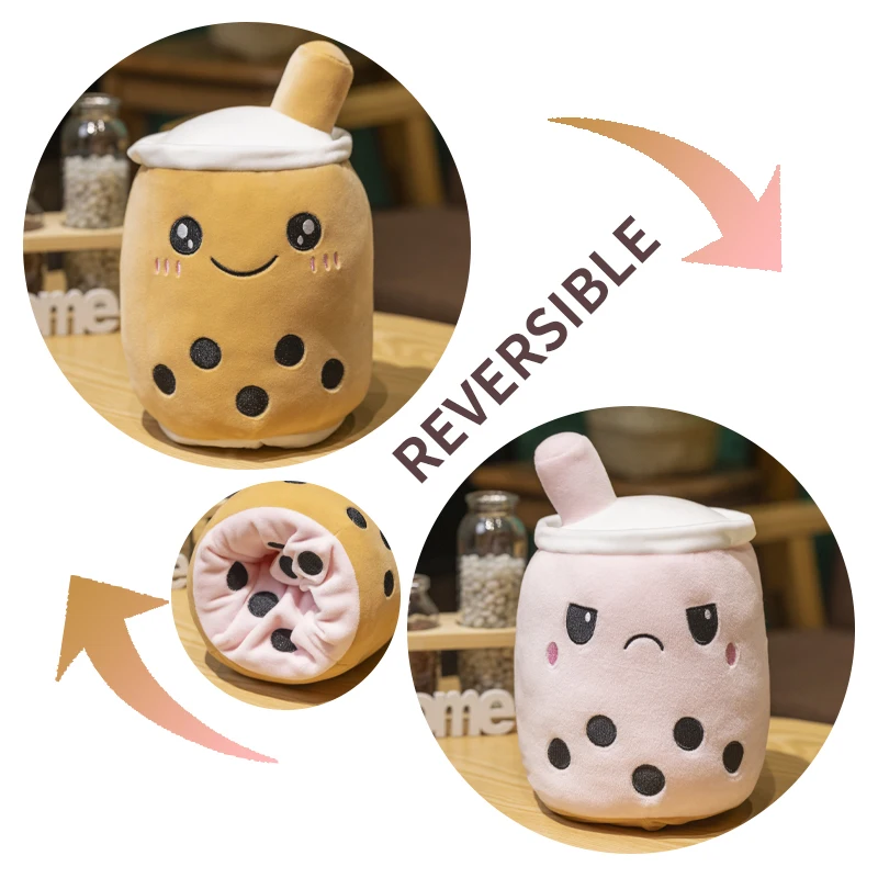 15/25cmTwo-side Reversible Bubble Tea Plush Toy Secret Pouch Boba ...