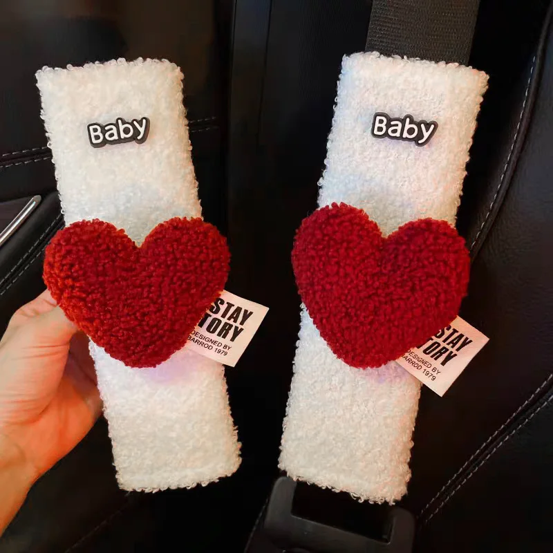 Christmas Gift Cute Red Heart Car Seat Belt Cover Imitation wool Plush ...