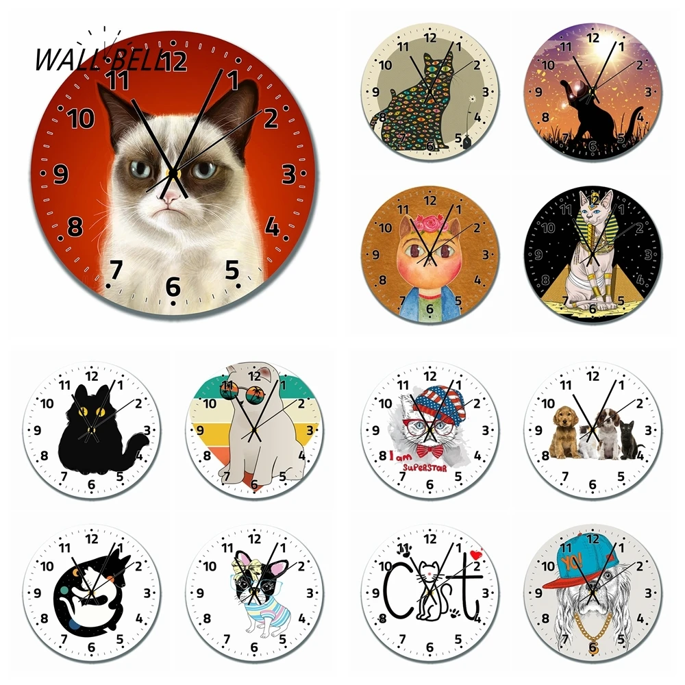 Cute-Pets-Cats-Dogs-Wall-Decorative-Wall-Clock-Animals-Wall-Plaque ...