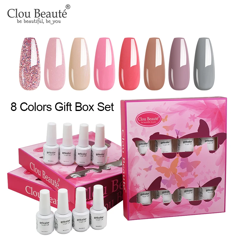 Clou Beaute 8pcs Gel Nail Polish Set 85 Colors Gift Box Gel Kit Semi ...