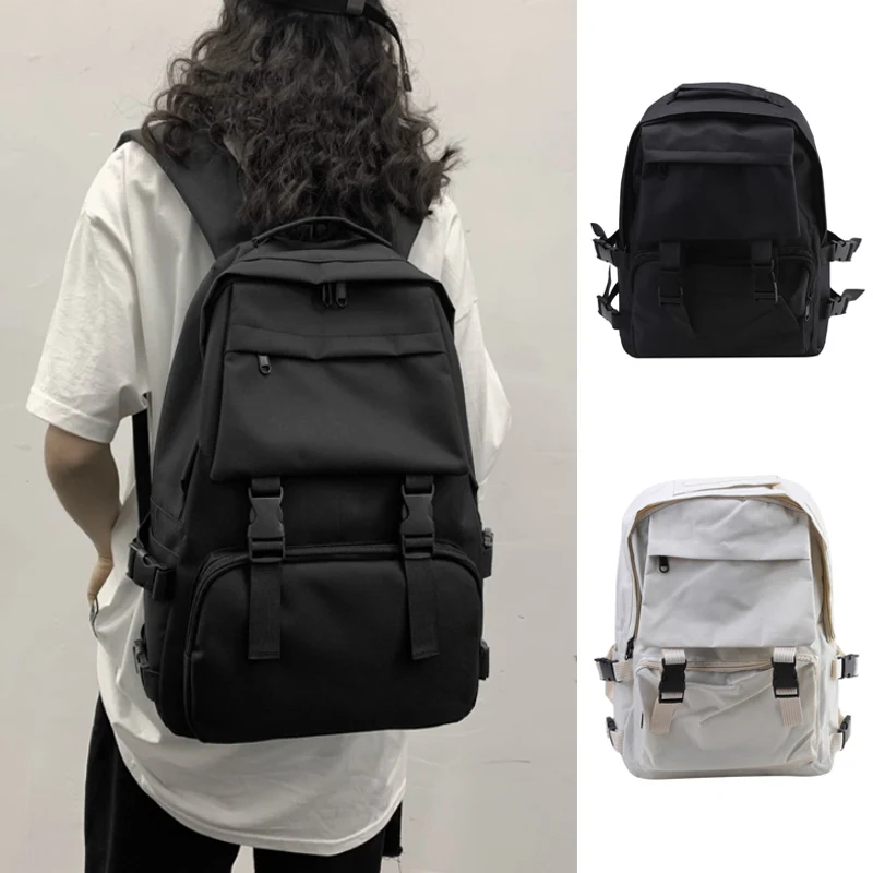 Simple-Backpacks-Large-Capacity-Travel-Bag-Solid-Harajuku-Student ...