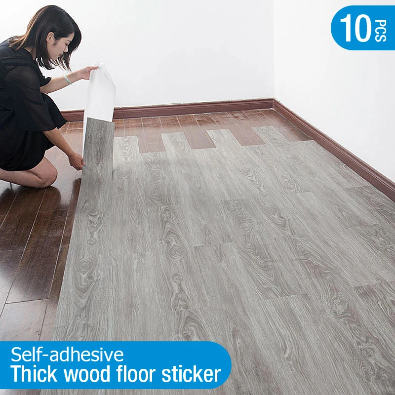 10 pieces PVC 3D Sself-adhesive floor sticker Thicken Wood Grain Floor ...